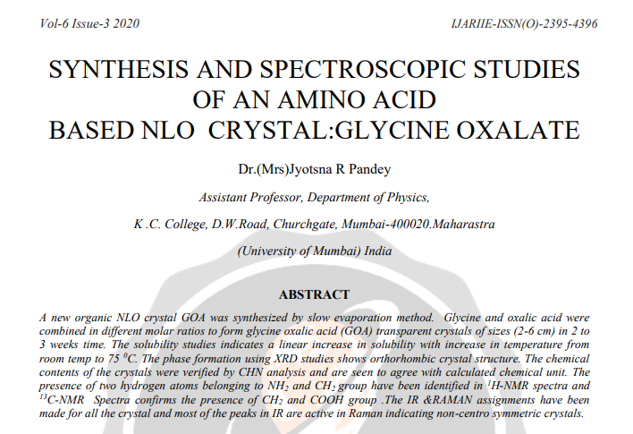 Synthsis and Spectroscopic Studies of an Amino Acid Based NLO Crystal ...